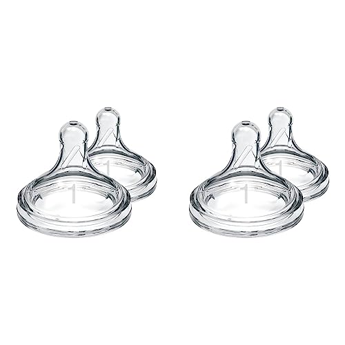 Dr. Brown’s Natural Flow Level 1, Wide-Neck Baby Bottle Silicone Nipple, Slow Flow, 100% Silicone, 4 Pack, 0m+