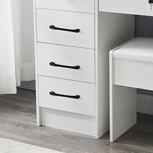 Vanity Desk Makeup Vanity Table with Lighted Mirror,3 Color Modes, White Makeup Table Set with 5 Drawers, Storage Shelves & Cushioned Stool,Women Girls Dressing Table for Bedroom