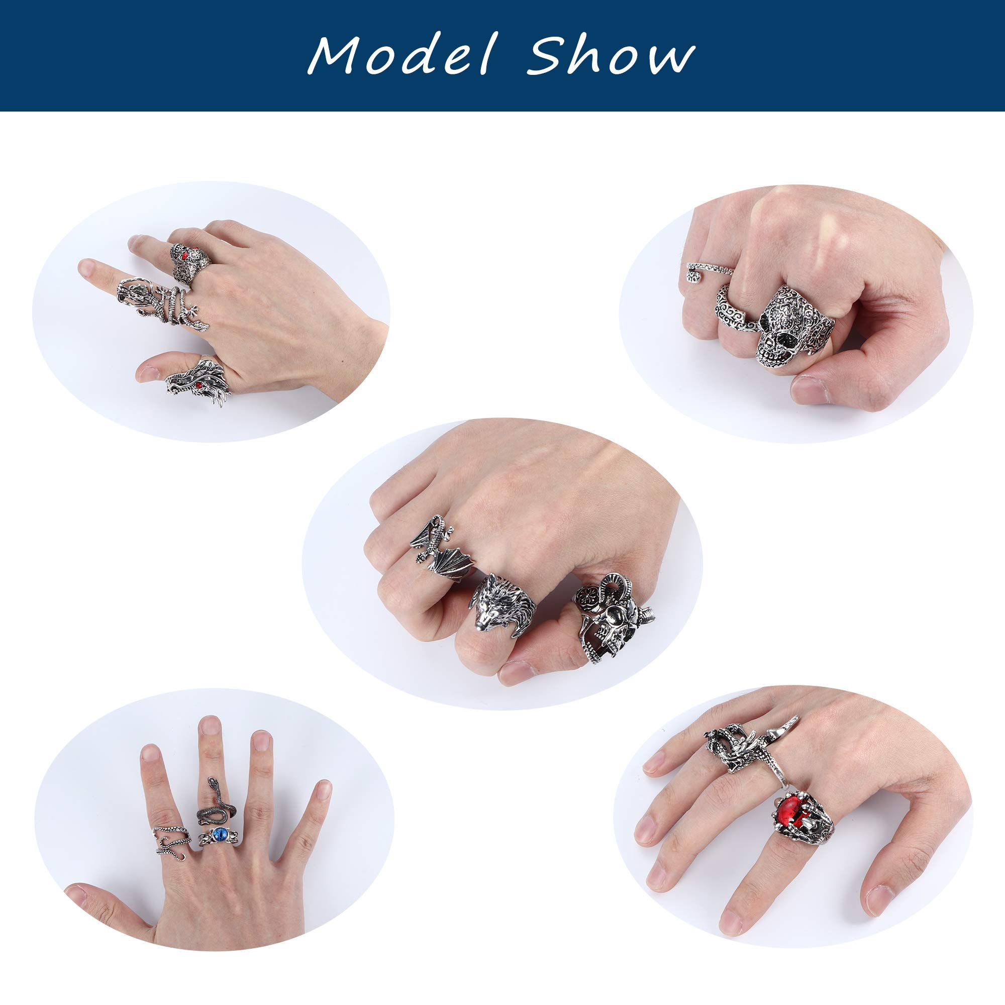 FIASASO 10 Pcs Vintage Punk Rings for Men Women Octopus Dragon Snake Ring Adjustable Cool Gothic Ring Set Jewelry skull …