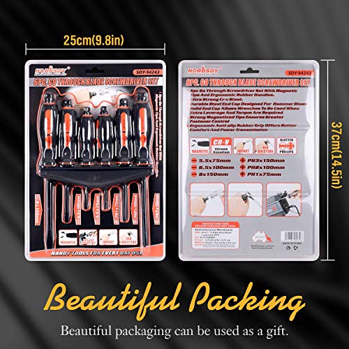 HORUSDY 6-Pieces Magnetic Screwdriver Set, 3 Phillips and 3 Flat Head Tips Screwdriver for Fastening, Chiselling and Loosening Seized Screws (New Screwdriver Set)