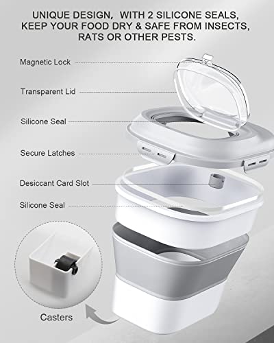 Somkaco Collapsible Food Storage Container with Transparent Lid, Scoop and Wheels, Large food storage for Dog, Cat and Other Pet