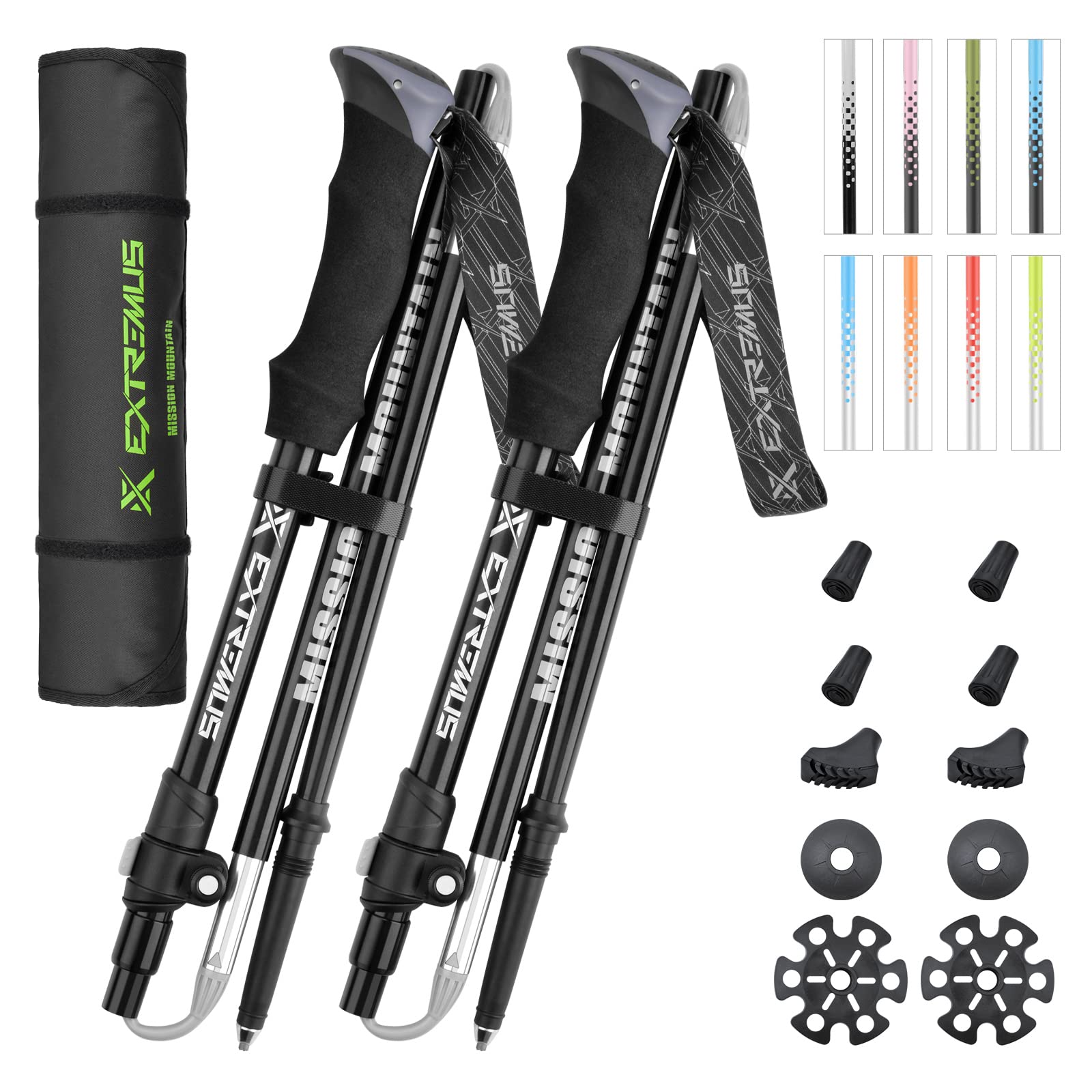 Extremus Collapsible Trekking Poles for Hiking, Lightweight Hiking Poles, 2-pc Pack Durable Aluminum Adjustable Walking Sticks with Quick Lock System for Camping, Travel, Seniors, Men, Women