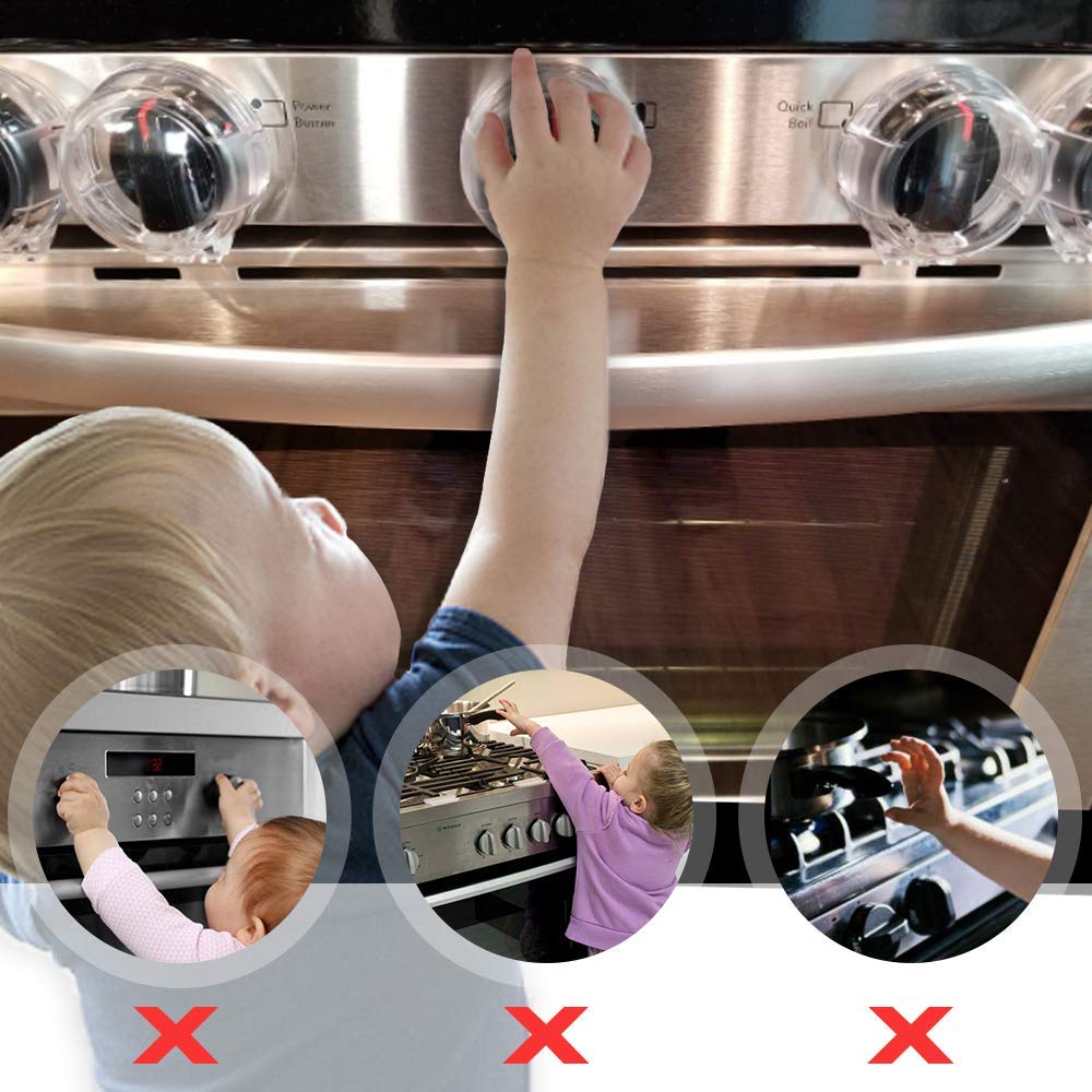 EUDEMON 1 Pack Oven Door Lock(White) & 6 Pack Stove Knob Cover(Clear) Bundle
