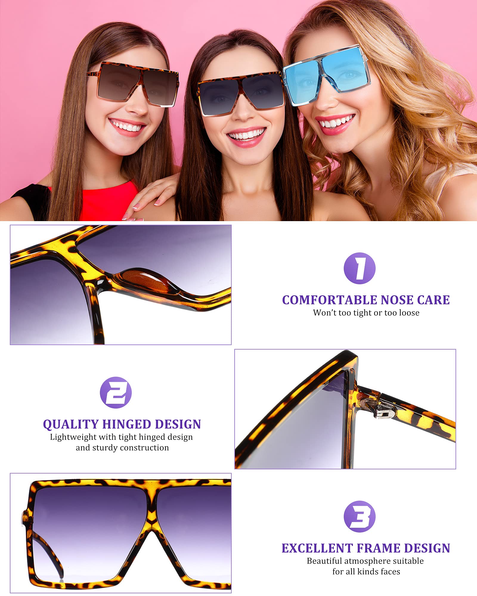 Frienda 26 Pairs Square Oversized Sunglasses for Women Men Flat Top Shades Oversize Sunglasses, 26 Colors