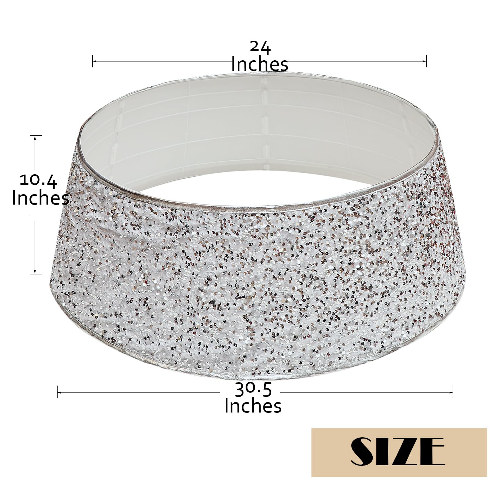 EDLDECCO Christmas Tree Collar 30 Inches Base Sequin Buffalo Check Tree Skirt Ring Plastics Sheets with Collar Cover Holiday Home Party Decor Ornaments (Silver)