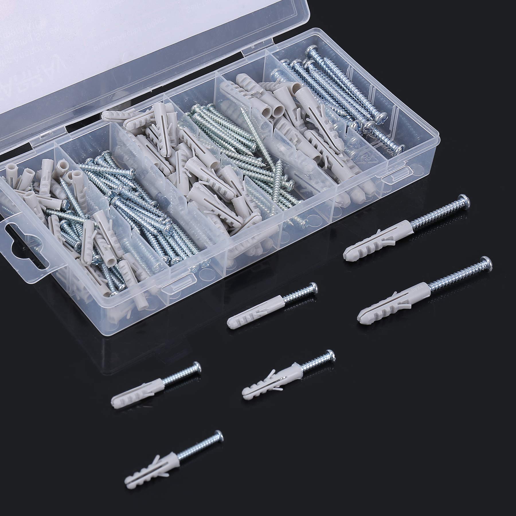 FARRAY Drywall Anchors and Screws Assortment Kit, Plastic Wall Anchors with Galvanized Phillips Round Head Self Tapping Screws, 200pcs