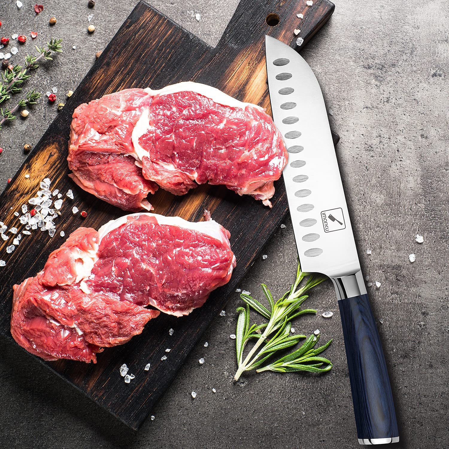 imarku Kitchen Knife 7 Inch Santoku Knife Ultra Sharp Chopping Knife - 7Cr17Mov Japanese Chefs Knife, Vegetable Knife, Best Cooking Knife Choice & Kitchen Gadgets 2023 (Blue)