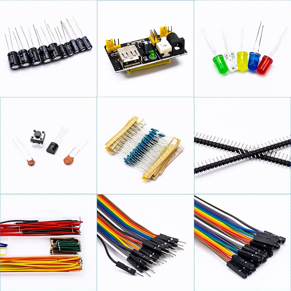 Kootage UNO R3 Starter Component Kit Beginner Kit Controller Board Cable Resistor Breadboard Compatible Total 400 Items for Arduino