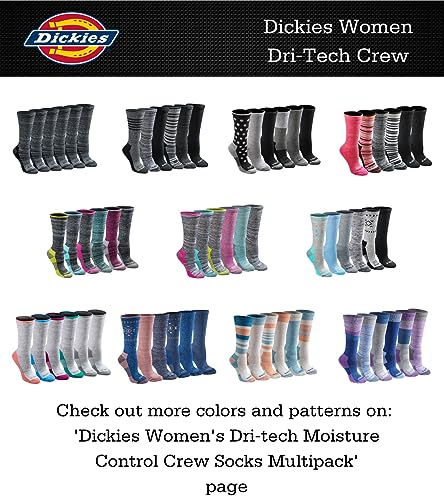 Dickies Women's Dritech Advanced Moisture Wicking Crew Socks (6/12 Pairs), Black Assorted (12 Pairs), Shoe Size: 4-6