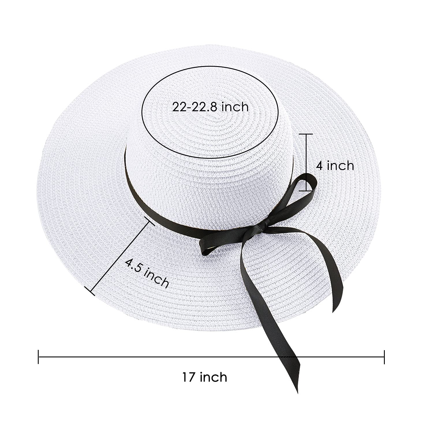 FARVALUE Womens Straw Hat Wide Brim Floppy Beach Cap Adjustable Sun Hat for Women UPF 50+ White