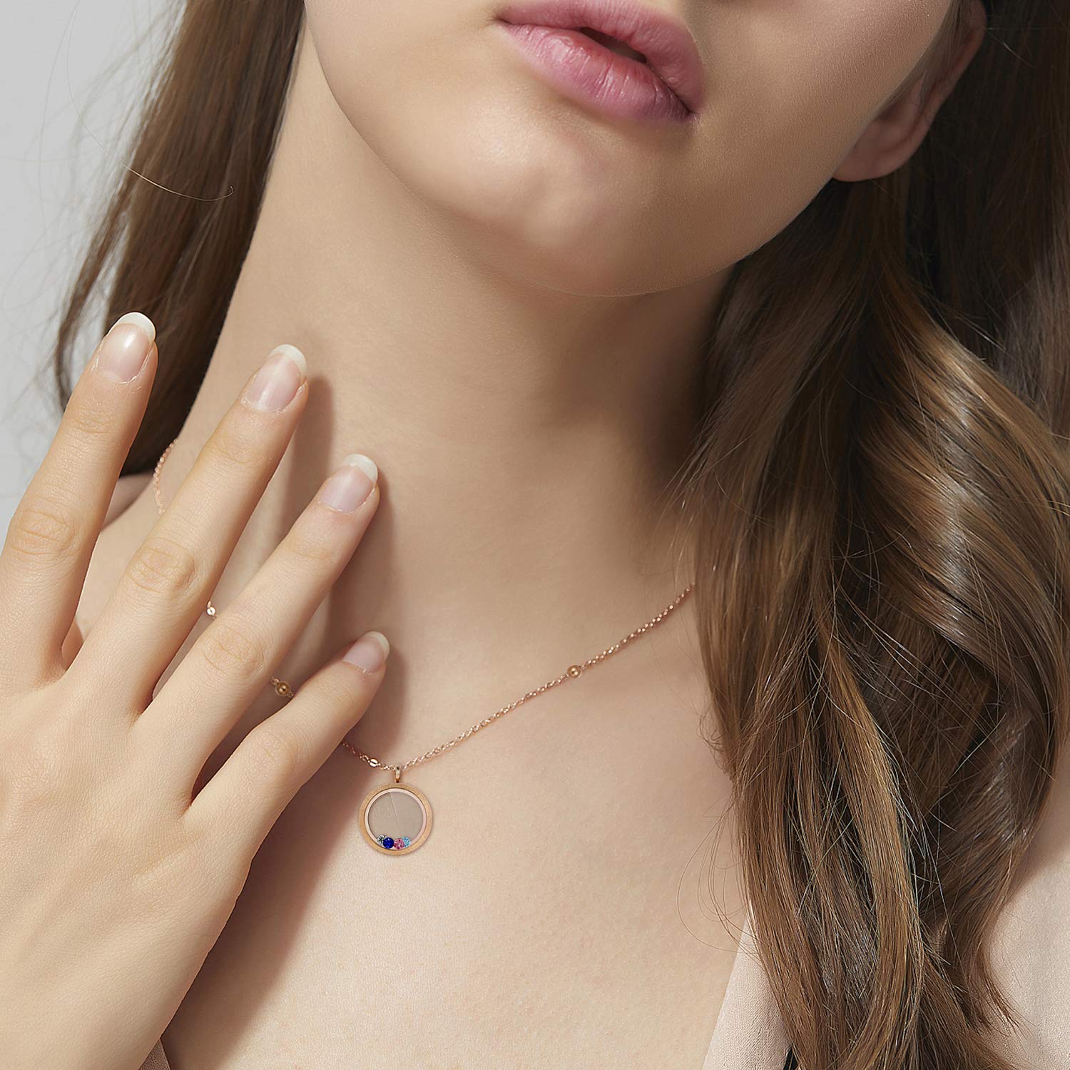 EVERLEAD Floating Charm Necklace, Stainless Steel Floating Locket Necklace Including Chain and Birthstones