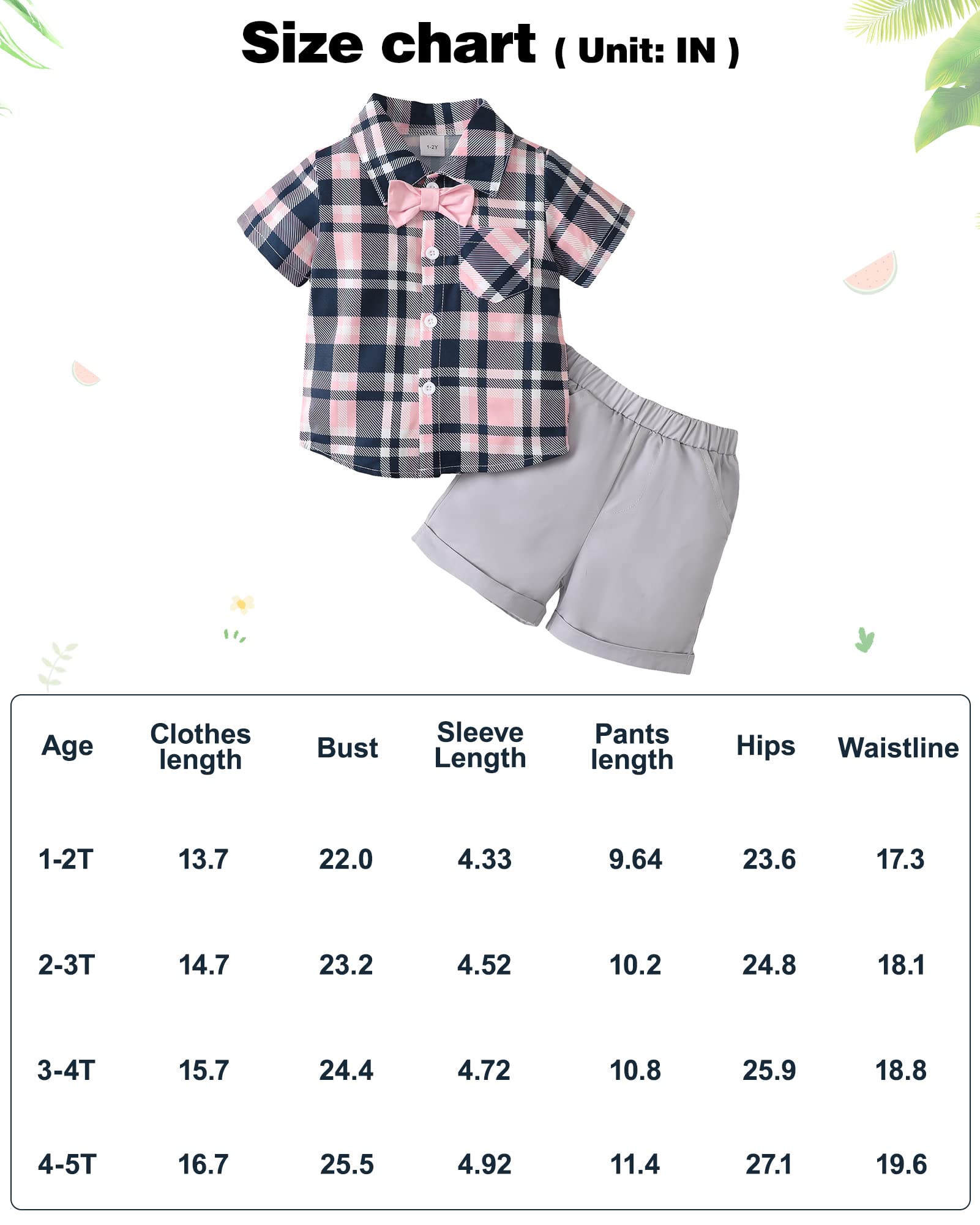 YUEMION Toddler Baby Boy Shorts Sets Outfit, Infant Kid Short Sleeve Shirt Top+shorts Suits