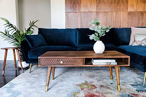 Edloe Finch Solid Wood Coffee Table Beehive Honeycomb Design Drawer Gold Tips Honey