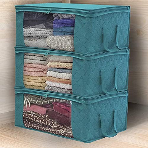 NARFIRE 3Pcs Large Storage BoxThick Oxford Large Capacity Storage Box Organizer with Window Reinforced Handle for Clothes Blanket Comforter Closet