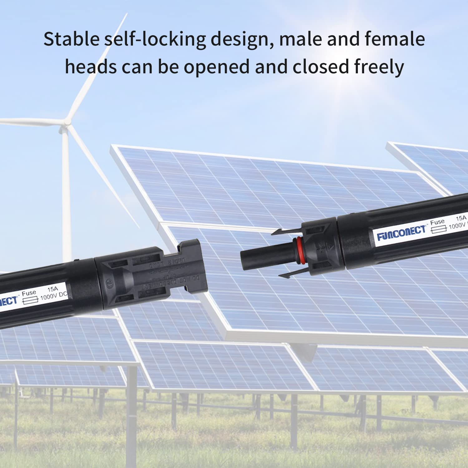 FUNCONECT Solar Panel Connector, 15A Multi-Contact 4 Connectors for Solar Panels, Male/Female IP67 Waterproof 1000v DC with Fuse Holder (2 Pairs)