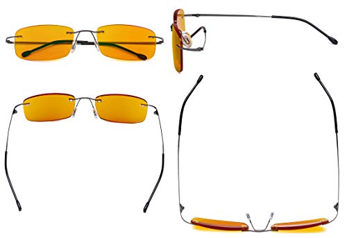 Eyekepper Computer Glasses - Blue light Blocking Reading Glasses with Orange Tinted Filter Lens for Nighttime - Rimless Anti Glare UV Rays Men Women Gunmetal,+1.75