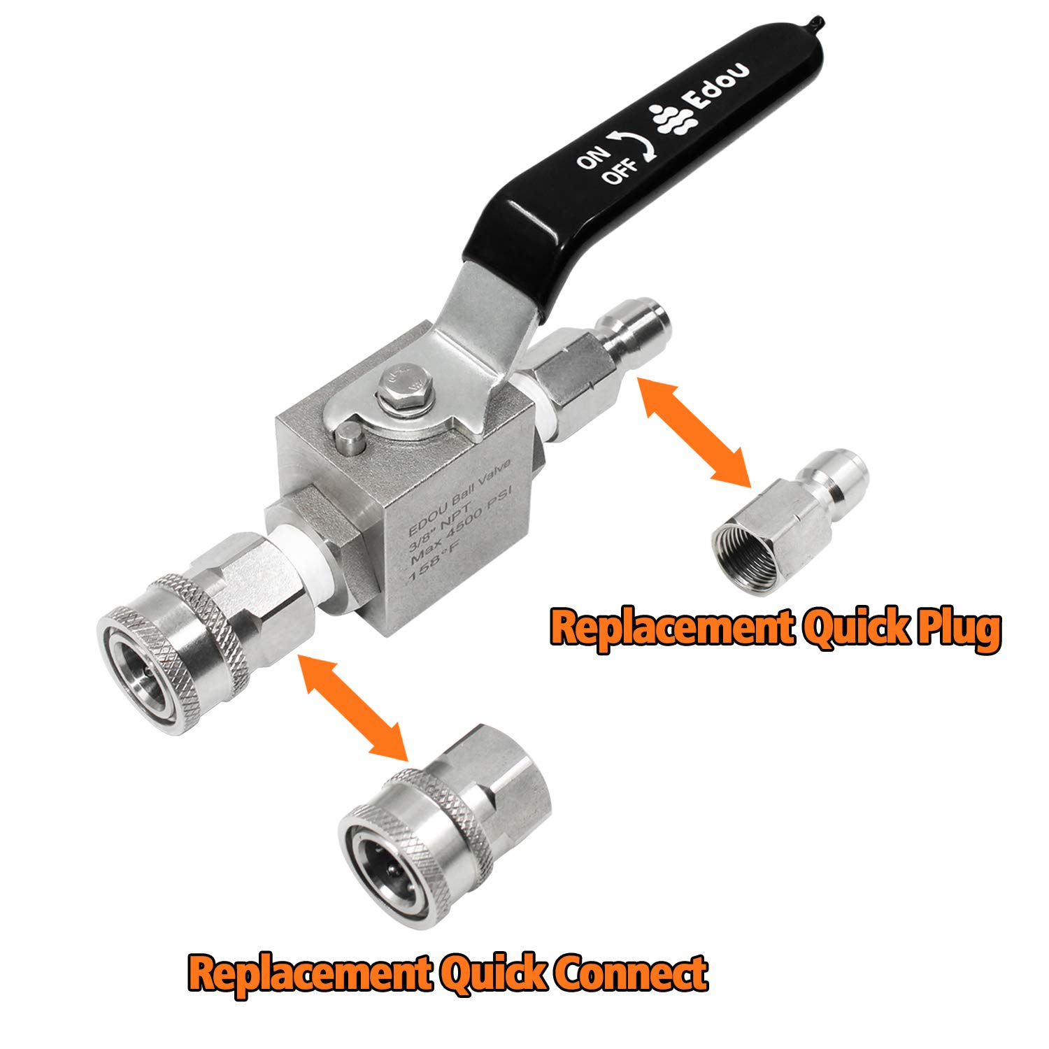 EDOU DIRECT Ball Valve for High Pressure Washer Hose Kit | 3/8" Male Plug X 3/8" Female Quick Connect | 4,500 PSI Max Working Pressure | Includes replacement Quick Connect and Teflon Tape