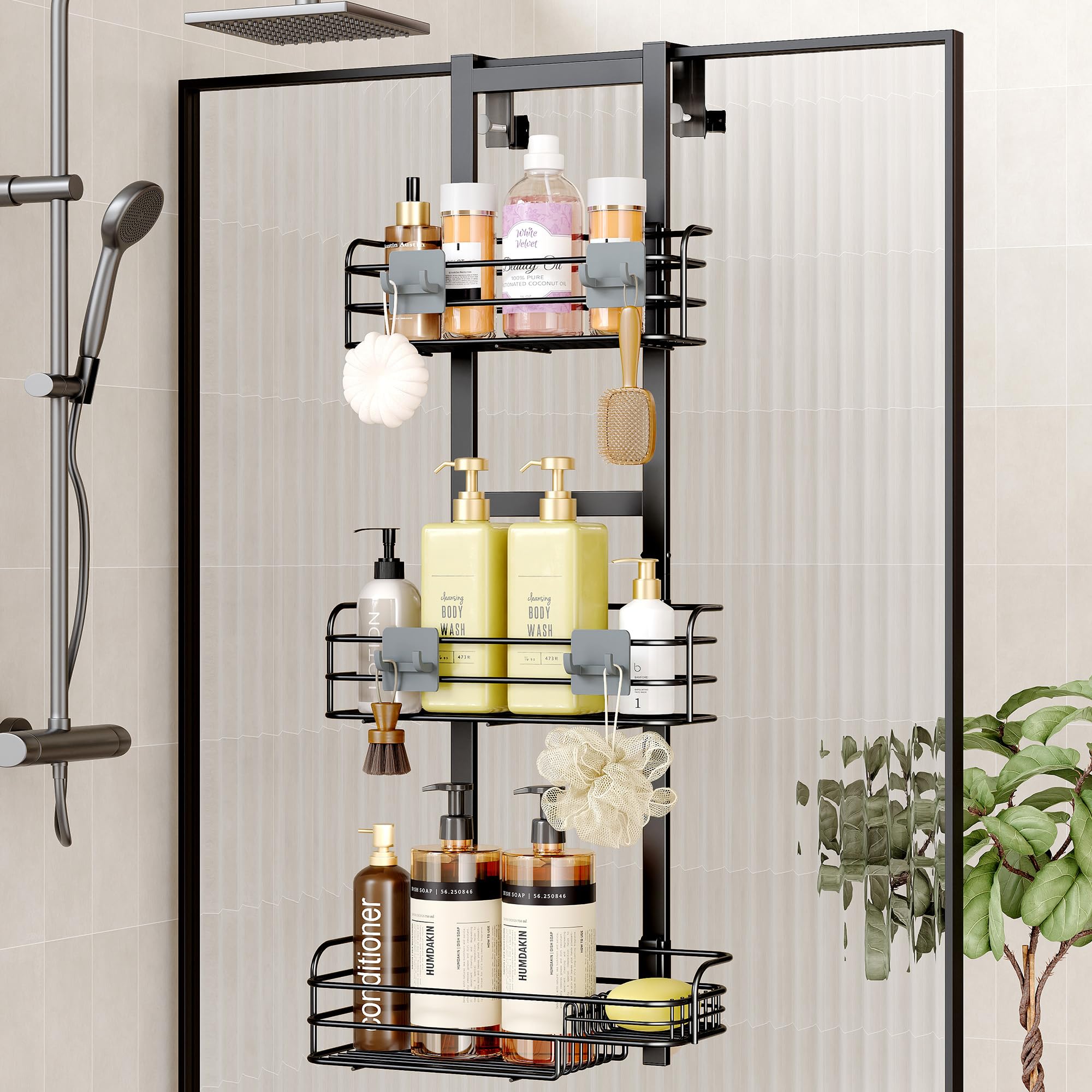Nieifi Over The Door Shower Caddy Pantry Organizer Rack with Reliable Hooks, Sturdy Hanging Shower Organizer Shelf Basket Storage Rack, Bathroom Shelves Drill Free Extra Large, Silver