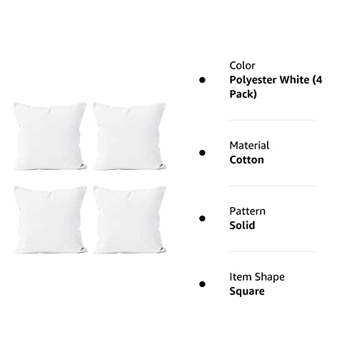 Encasa Homes Throw Pillow Covers Only (No Insert) (18x18) - Sublimation Blank White 4 Pc Pack with Invisible Zipper -Polyester Twill Cushion Cases for DIY, Printing & Painting