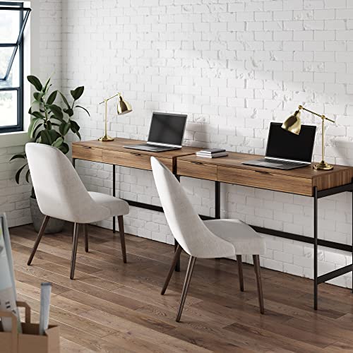 Nathan James Sophie Solid Computer Study Table for Home Office or Writing Desk with Drawers for Storage and Modern Metal Frame with Rustic Wood Top, Light Walnut/Black