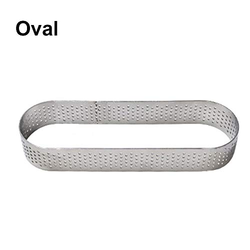 Idlespace 2pcs DIY Stainless Steel Tart Ring French Perforated Dessert Cutter Mousse Cake Mold Circle Mould Perforated for Pastry Cake Mousse Pancake(Oval)