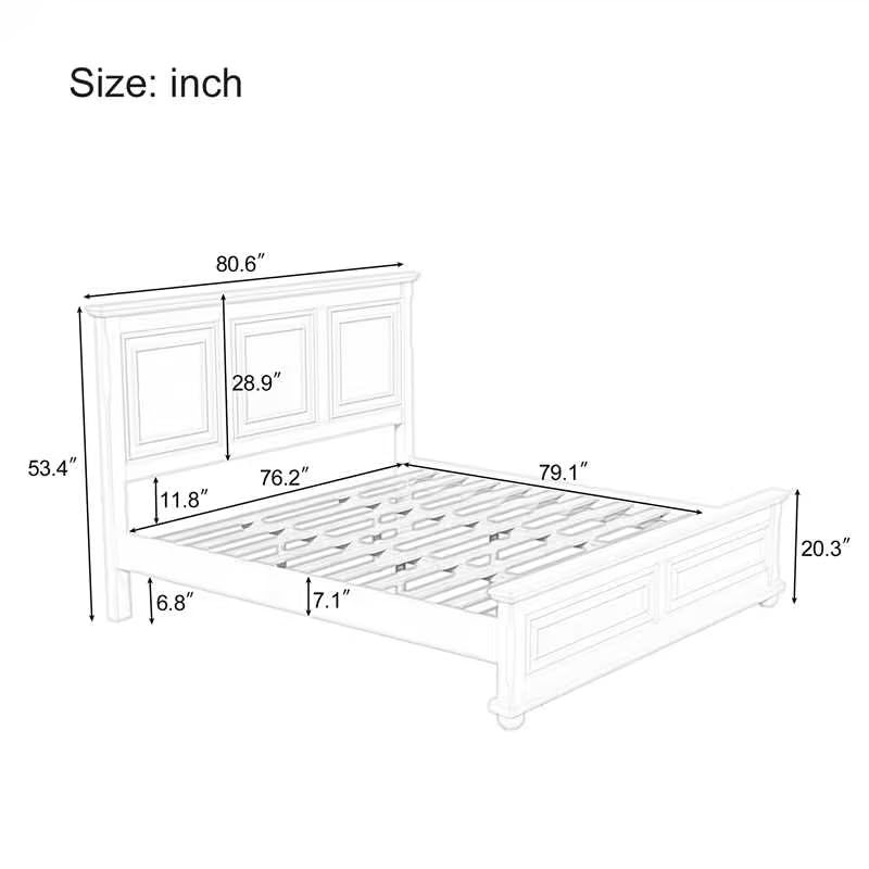Merax King Vintage Pine Bed in Traditional Country Style, White