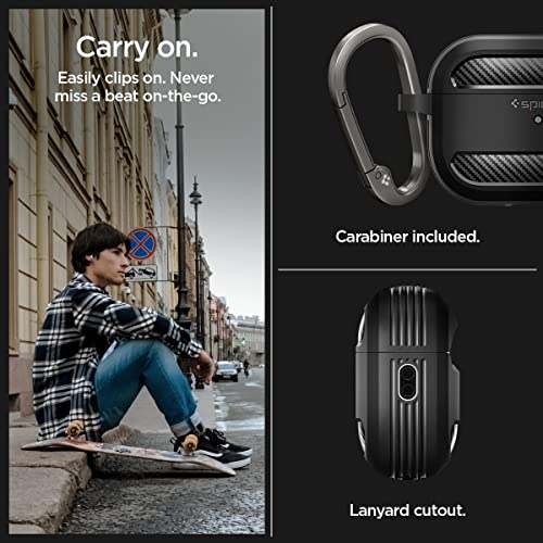Spigen Rugged Armor Designed for AirPods Pro 2nd Generation Case (USB-C/Lightening Cable) Cover with Keychain - Matte Black