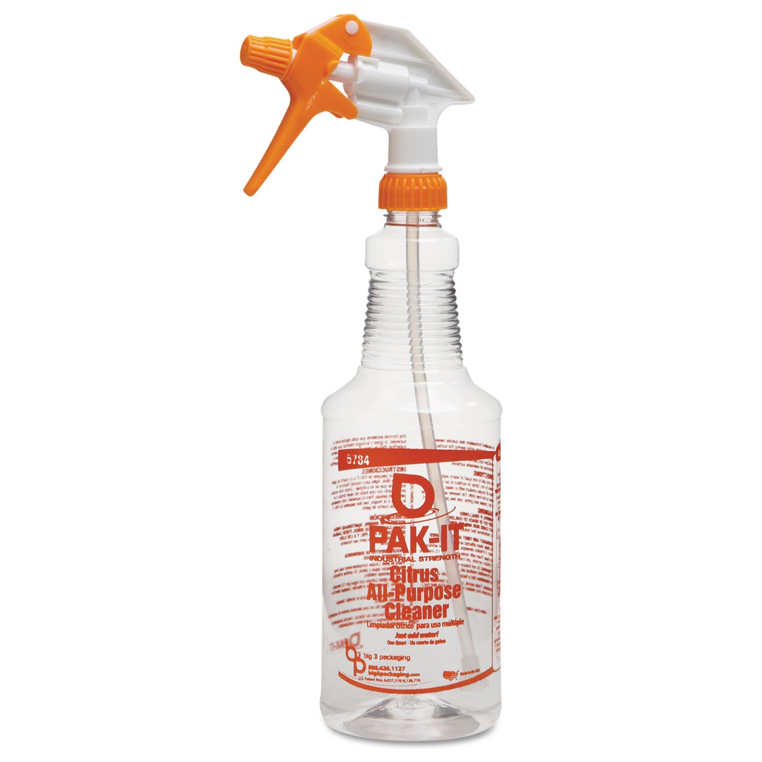 PAK-IT 5784204012CT Color-Coded Trigger-Spray Bottle 32oz Orange Citrus All-Purpose Cleaner 12/CT