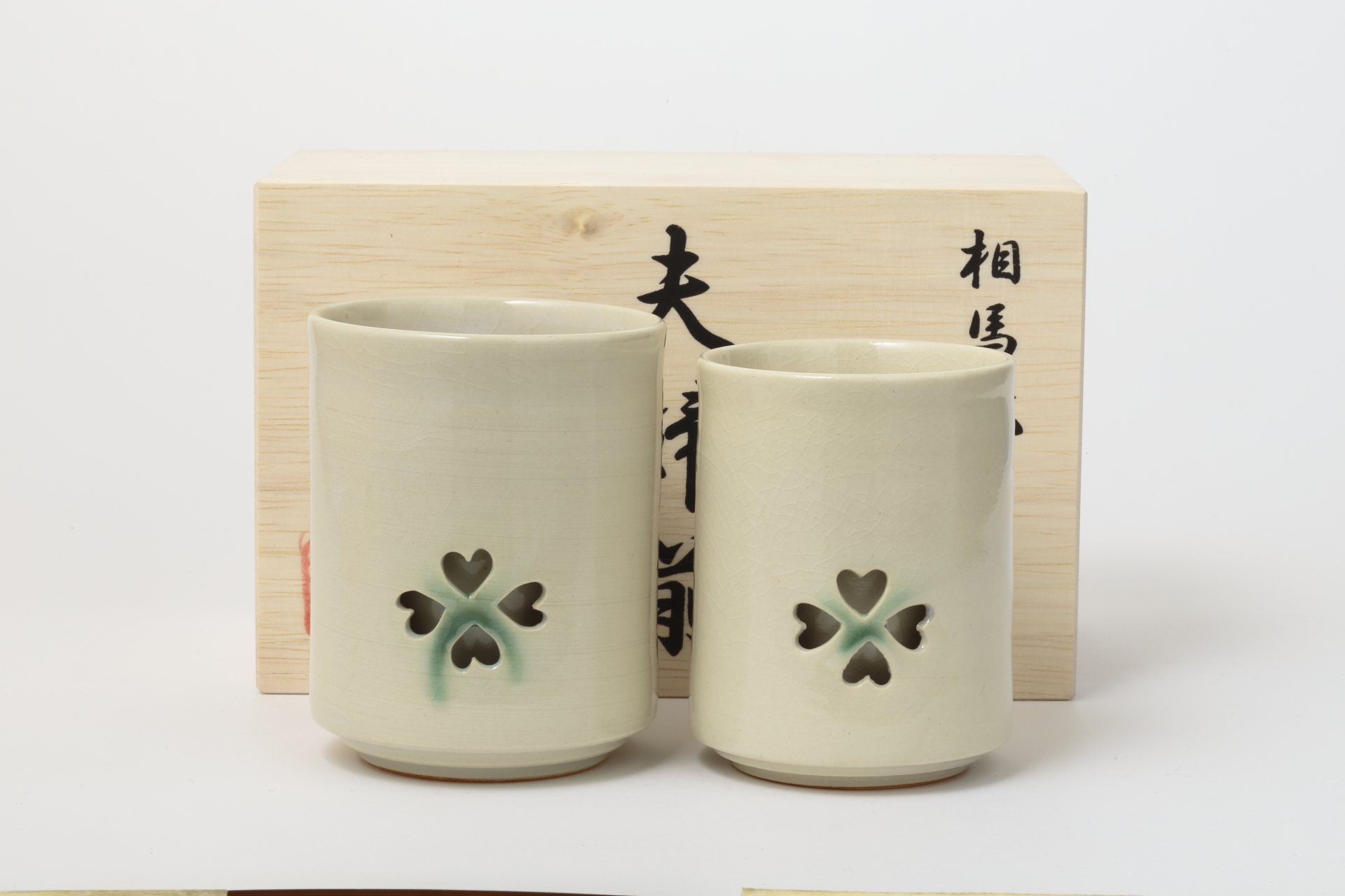 Hand-made: Double layer teacup Set of 2 | “Soma-Yaki” | Ivory White | Made in Japan |