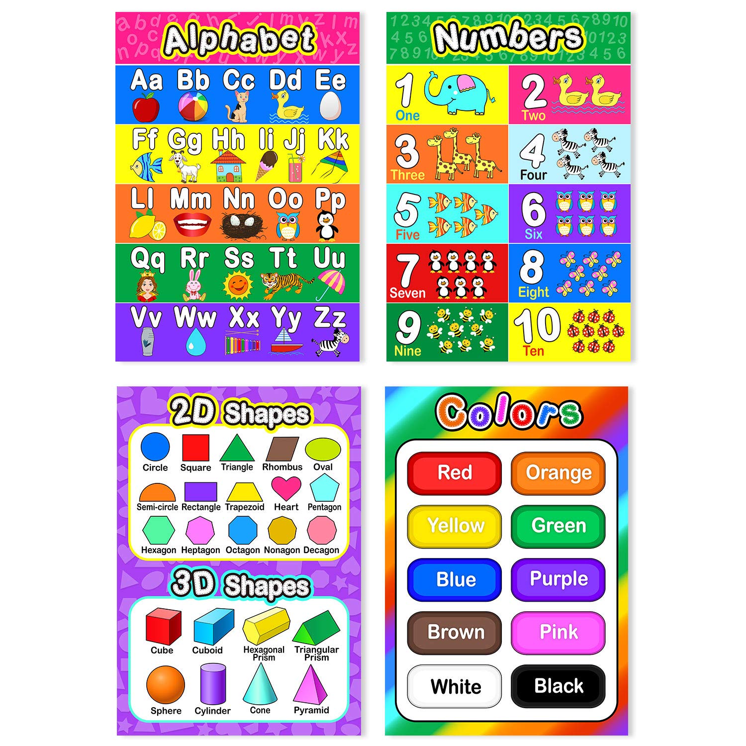 Educational Preschool Poster for Toddler and Kid with Glue Point Dot for Nursery Homeschool Kindergarten Classroom - Teach Numbers Alphabet Colors Days and More 16 x 11 Inch (10 Pieces, Style B)