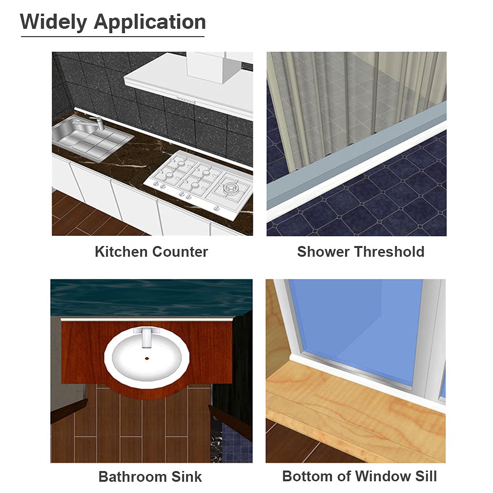 KiaRog 78 Inch Silicone Shower Threshold Water Strip Dam, Waterproof Barrier Splash Guard, Seal for Kitchen Sink, Bathroom, Shower,Public or Business Places (White), 78ββ L x 0.79 W 0.5ββ H