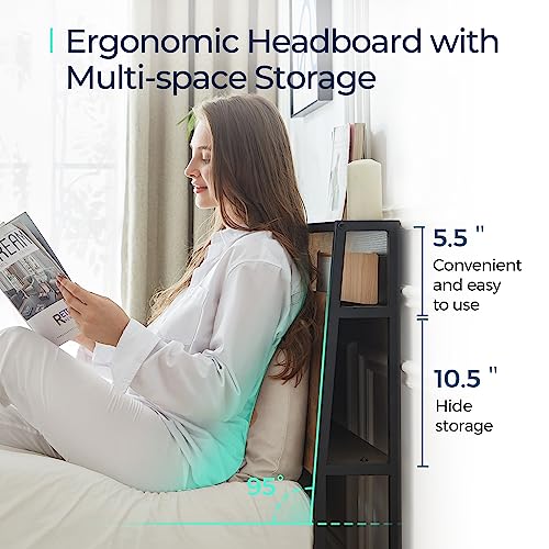 LINSY Full Size Bed Frame with 4 Drawers & Headboard, Bed Frame with RGB Lights & Fast Charger, Fast Assembly Bed Frame Full with Storage, No Box Spring Needed, Rustic Brown