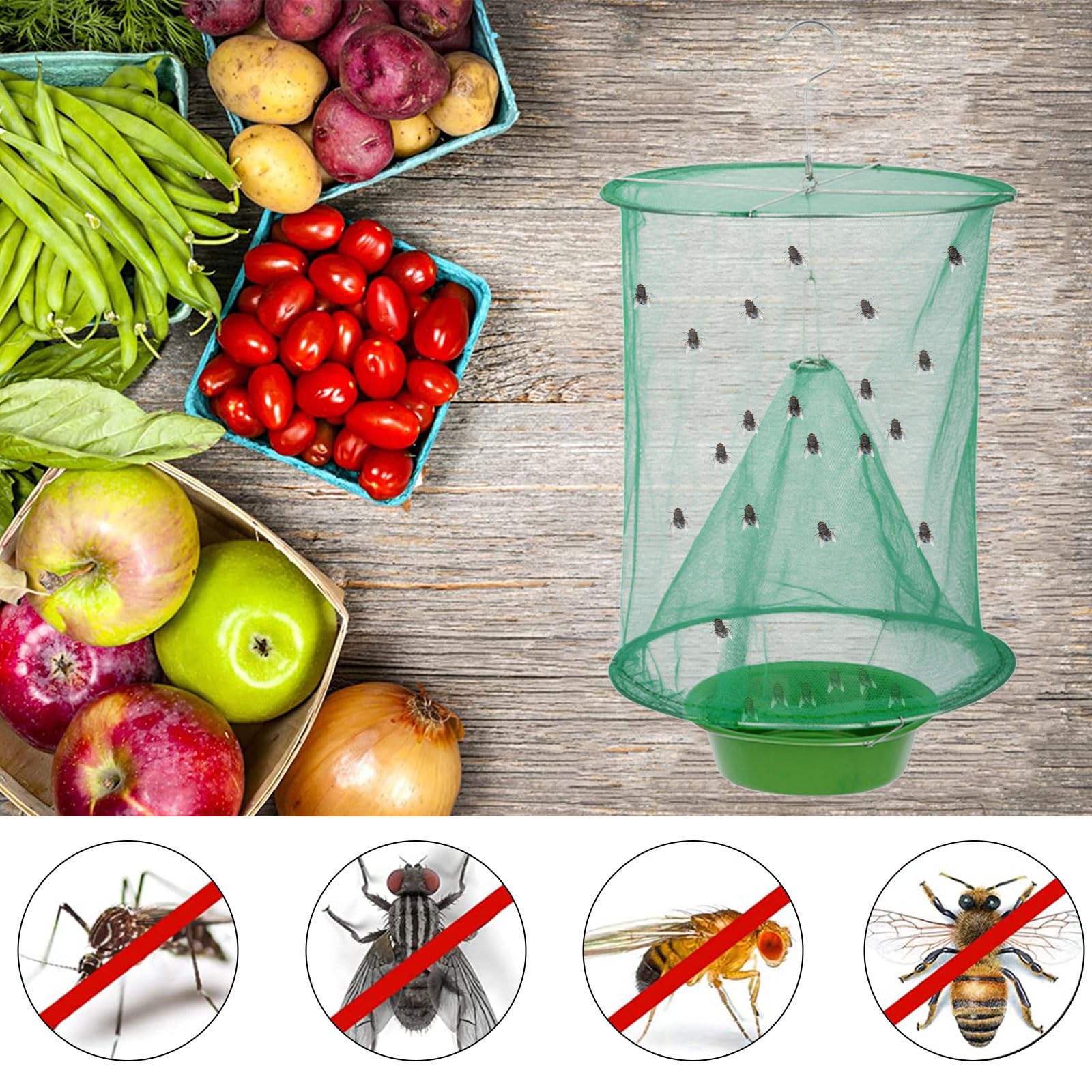 Ranch Fly Trap with Bait Tray, Reusable Fly Traps Fly Catcher Cage for Indoor or Outdoor Family Farms, Park, Restaurants (8 Pack) 01