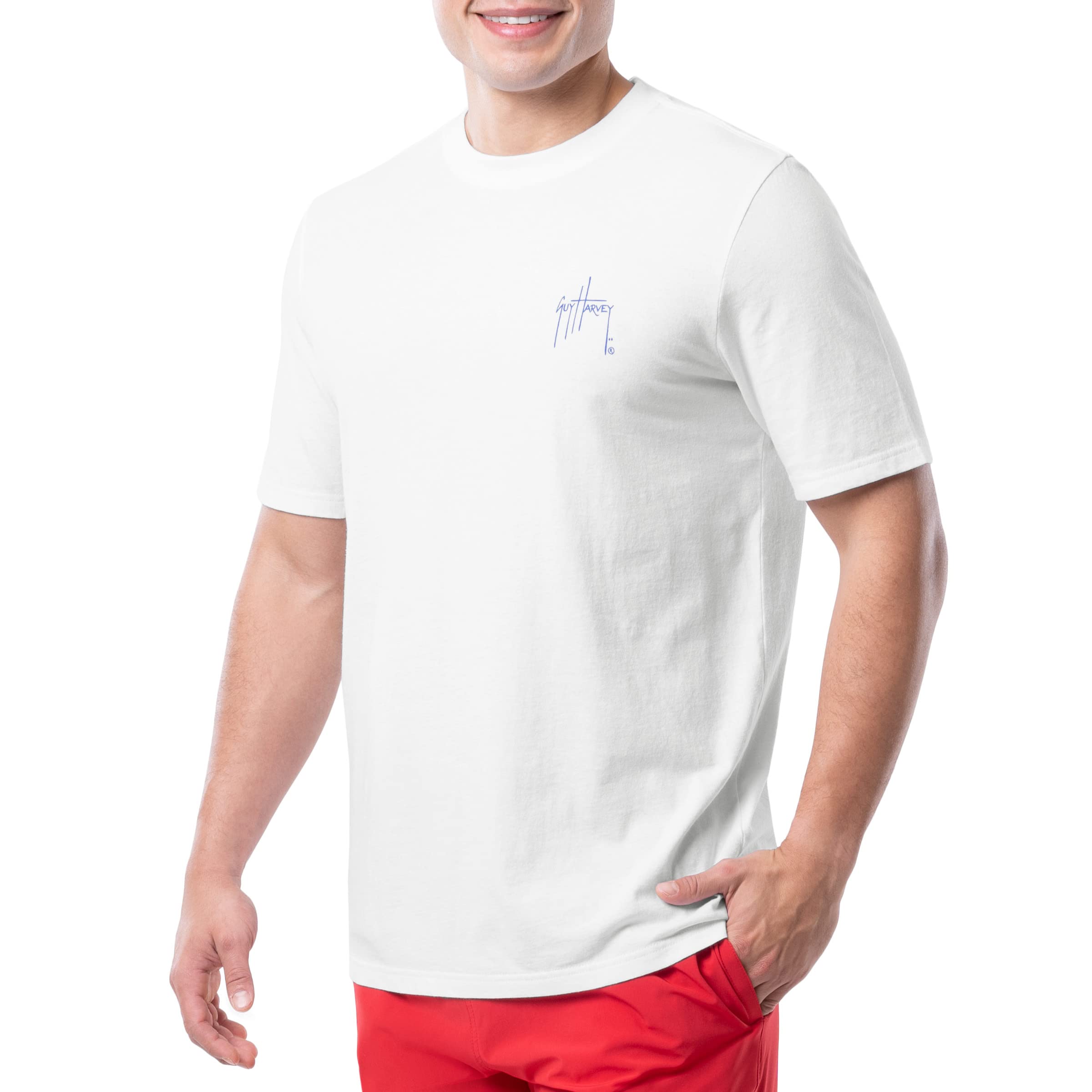 Guy Harvey Men's Short Sleeve T-Shirt, Bright White/Go Offshore, XX-Large