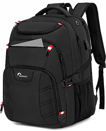 VANKEV Travel Backpack, Extra Large Laptop Backpack for Women Men,School College Business Work Bookbag Anti Theft TSA Approved Computer Bag Fits 17 Inch Laptop with USB Charging Port(Black)