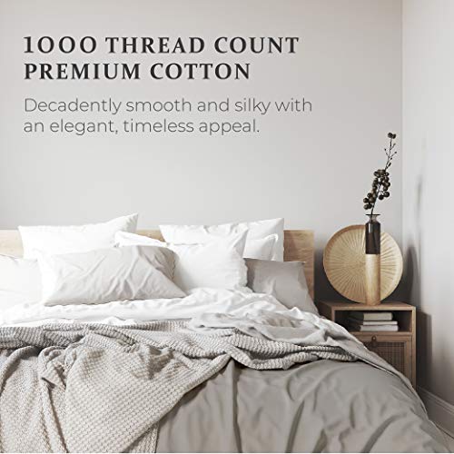 Everspread 1000 Thread Count Cotton Bed Sheets (4 Piece Sheet Set) - Queen Size, Light Gray. 100% Natural Long Staple Cotton Bedding, Luxury Sateen Weave. Fits Mattress up to 18 inches