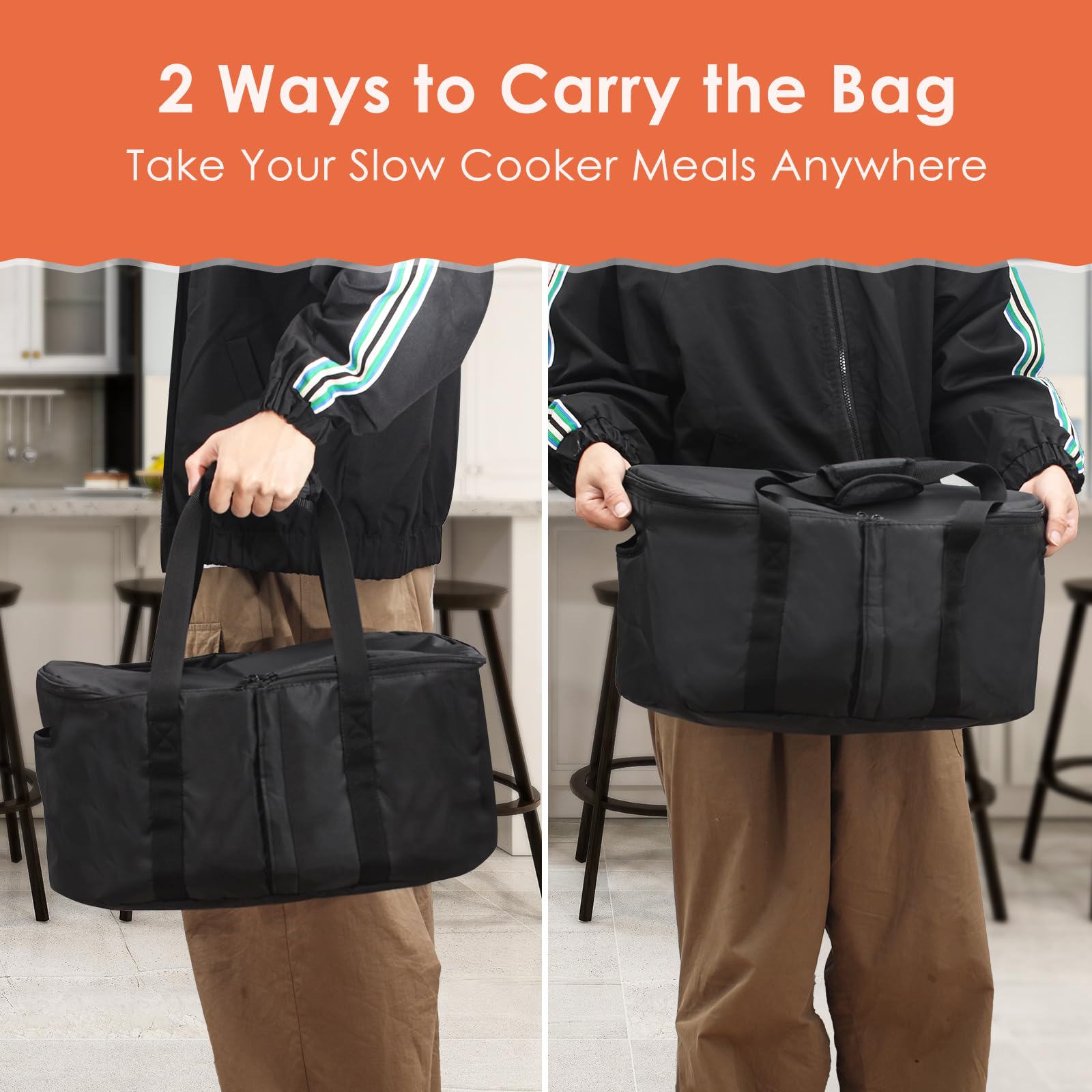 Portable Slow Cooker Travel Bag, Insulated Carrier Case for Most 4, 5, 6, 7, 8 Quart Crock, Internal Mesh Net Holds Pot in Place, Slow Cooker Carrier