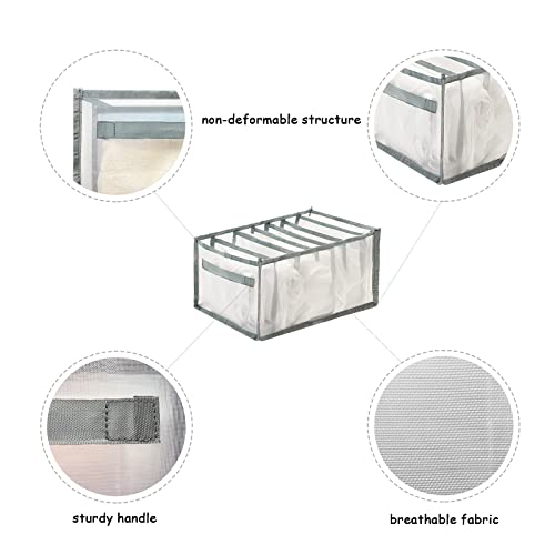MACAJICHO Wardrobe Clothes Organizer, 2PCS Clothes Organizer for Folded Clothes Washable Mesh Nylon Baby Clothes Organizer, Drawer Organizer for Clothes, T-shirts, Socks, Jeans, Bra(Grey, 7 Grids)