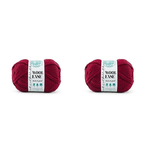 Lion Brand Yarn Wool-Ease Thick & Quick Yarn, Soft and Bulky Yarn for Knitting, Crocheting, and Crafting, 1 Skein, Cranberry (Pack of 2)