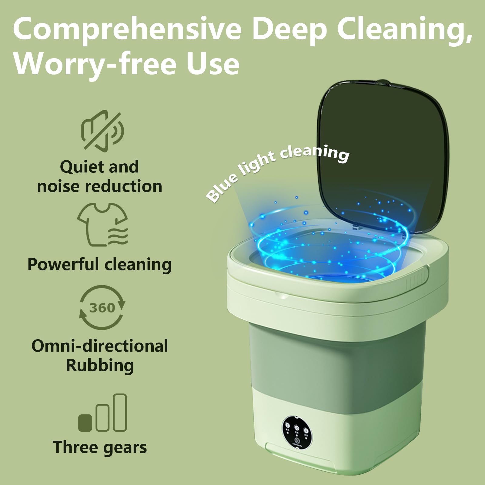 Portable Washing Machine 12L Foldable - Deep Cleaning with Blue Light Large Capacity 3 Modes Mini Washing Machine of Baby Clothes Small Clothes for Apartments Dormitories Camping RV Travel W25