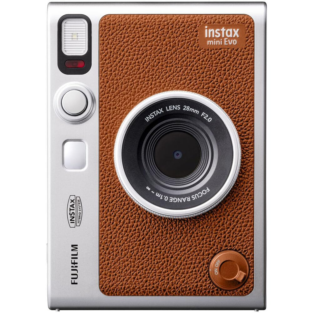 Fujifilm INSTAX Mini EVO Hybrid Instant Camera (Brown) Bundle, Includes: 60 INSTAX Mini Film (60 Exposures), SanDisk 32GB MicroSDHC Memory Card and More (5 Items)