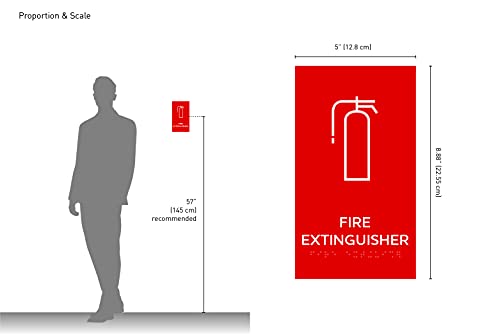 Kubik Letters Fire Extinguisher Sign, ADA Compliant Modern Design Sign with Grade 2 Braille for Fire Extinguisher Location with 3M Double Sided Tape