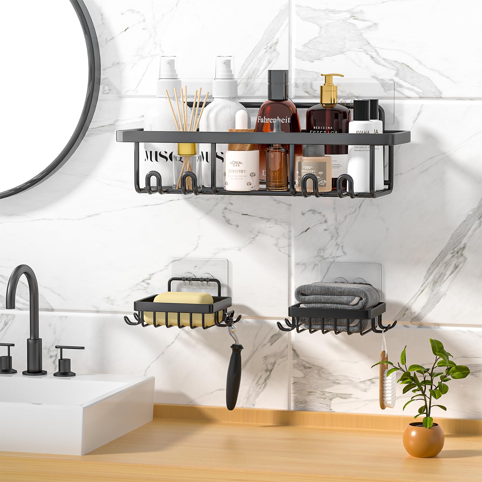 oyenbboi 5 Pack Shower Caddy Adhesive Replacement, Adhesive Shower Hooks, Strong Adhesive Wall Hooks, Waterproof Adhesive Hooks for Shower Rack, No Drilling