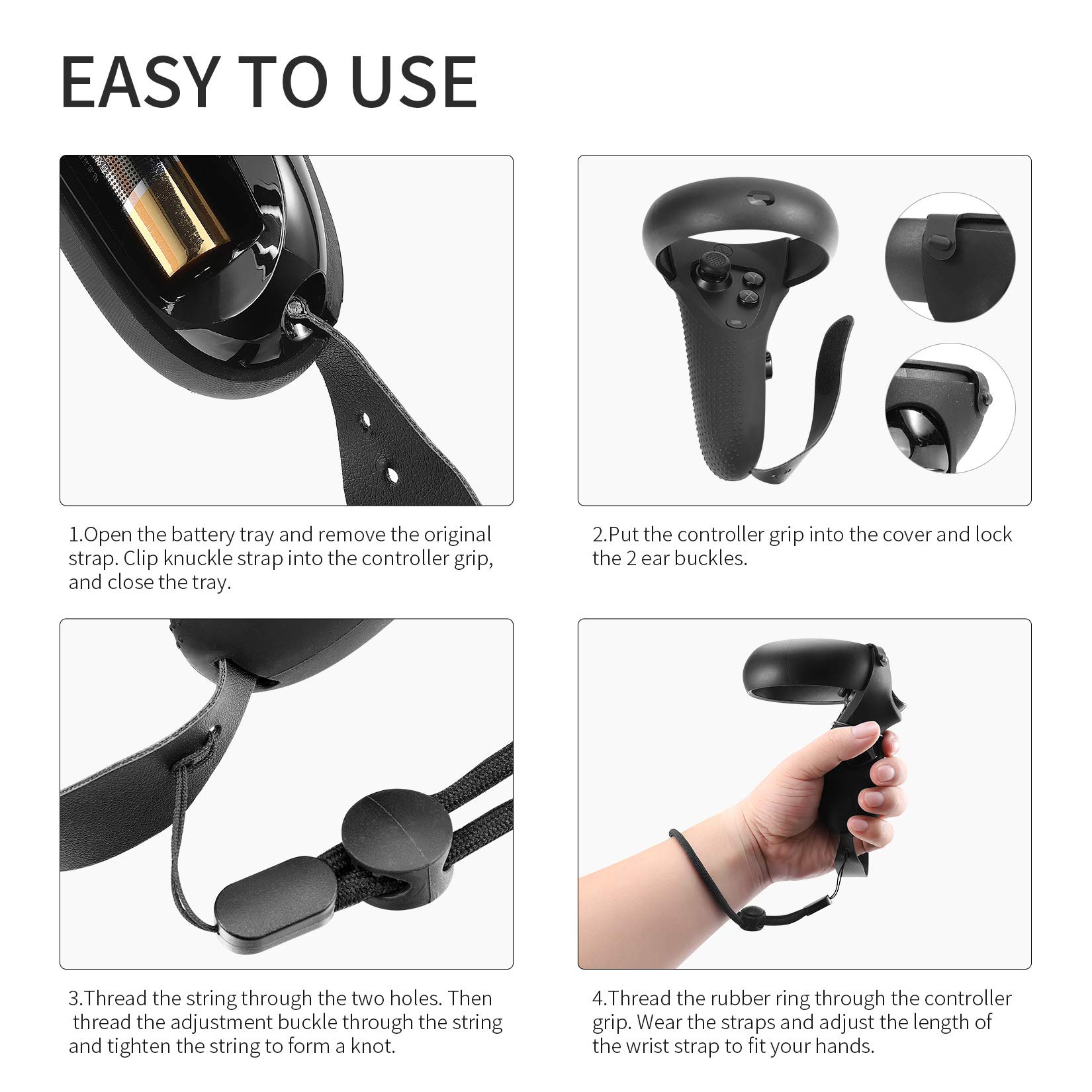 eWonLife Controller Grip Cover for Oculus Quest 1/ Rift S, with Adjustable Wrist Strap and Knuckle Strap, Anti-drop Protective Handle Sleeve, Including Cover Caps (Not Fit Quest 2)