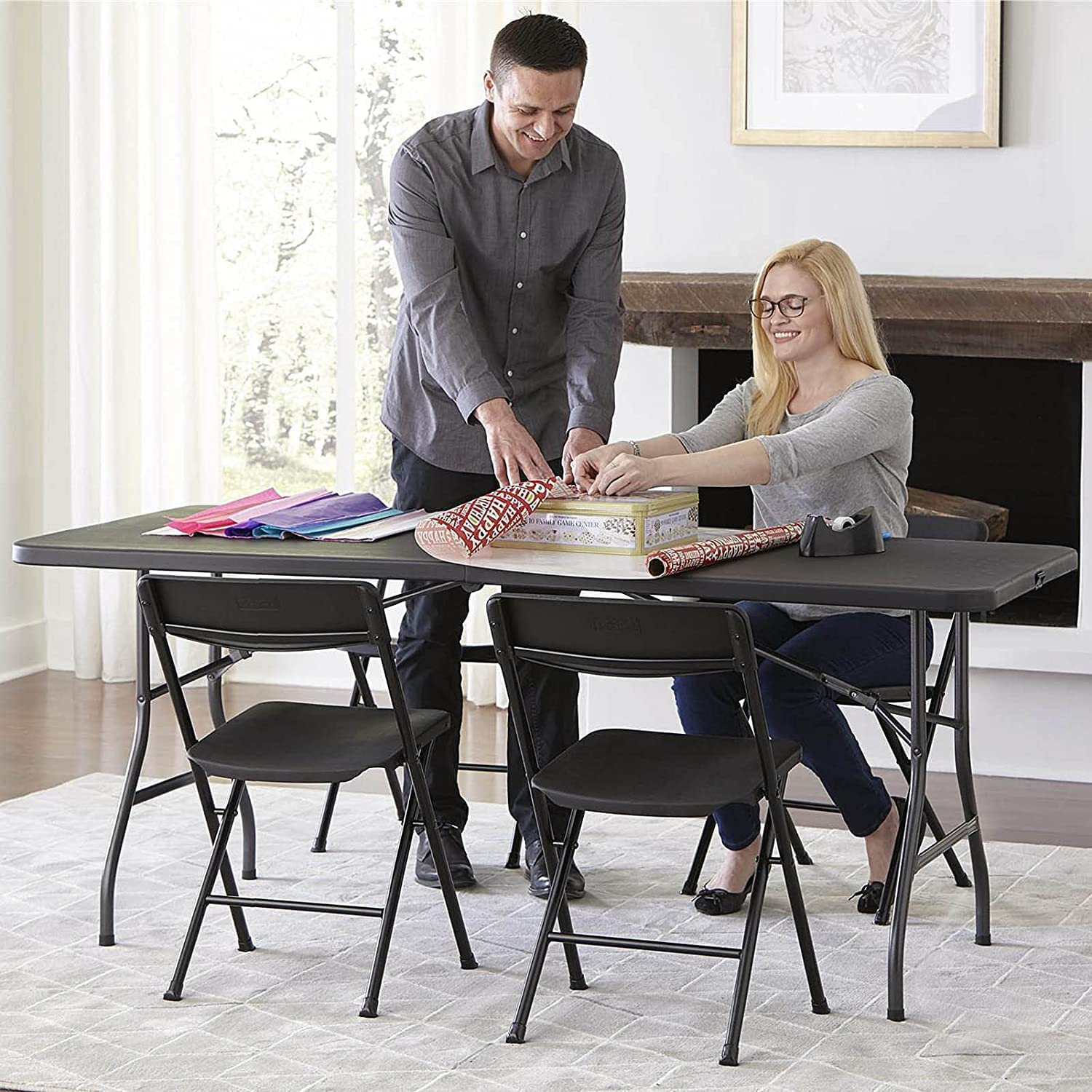 Edtian Folding 6ft Outdoor and Indoor Foldable Ideal for Camping and Picnic, Portable and Easy to Set Up, Perfect as a Card Craft Table, Black