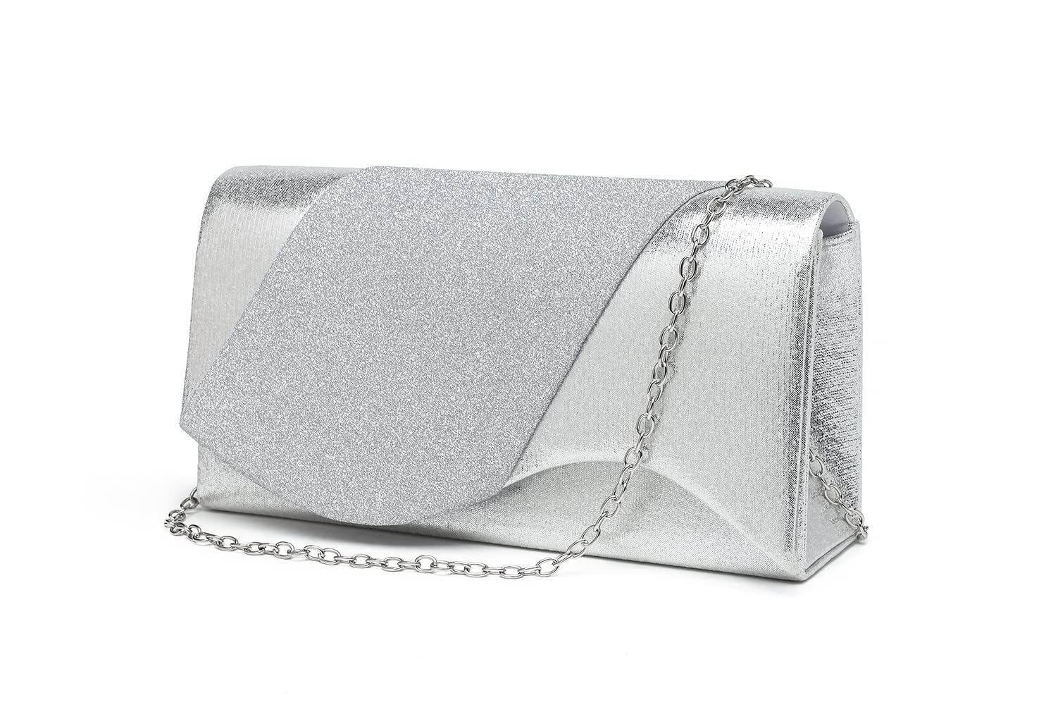 Dreubea Women's Glittering Envelope Purse Evening Shoulder Crossbody Wedding Bag Silver