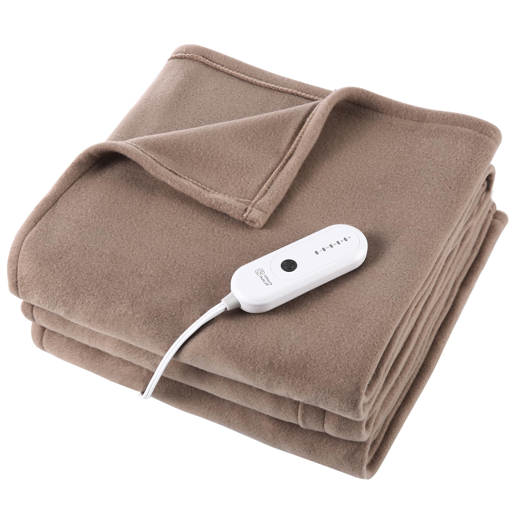 Electric Blanket Twin Heated Blanket, Fast Heating Blanket with 5 Heating Levels & 10 Hours Timer Settings, Electric Heated Blanket with Overheating Protection, Machine Washable, 62" x 84", Camel