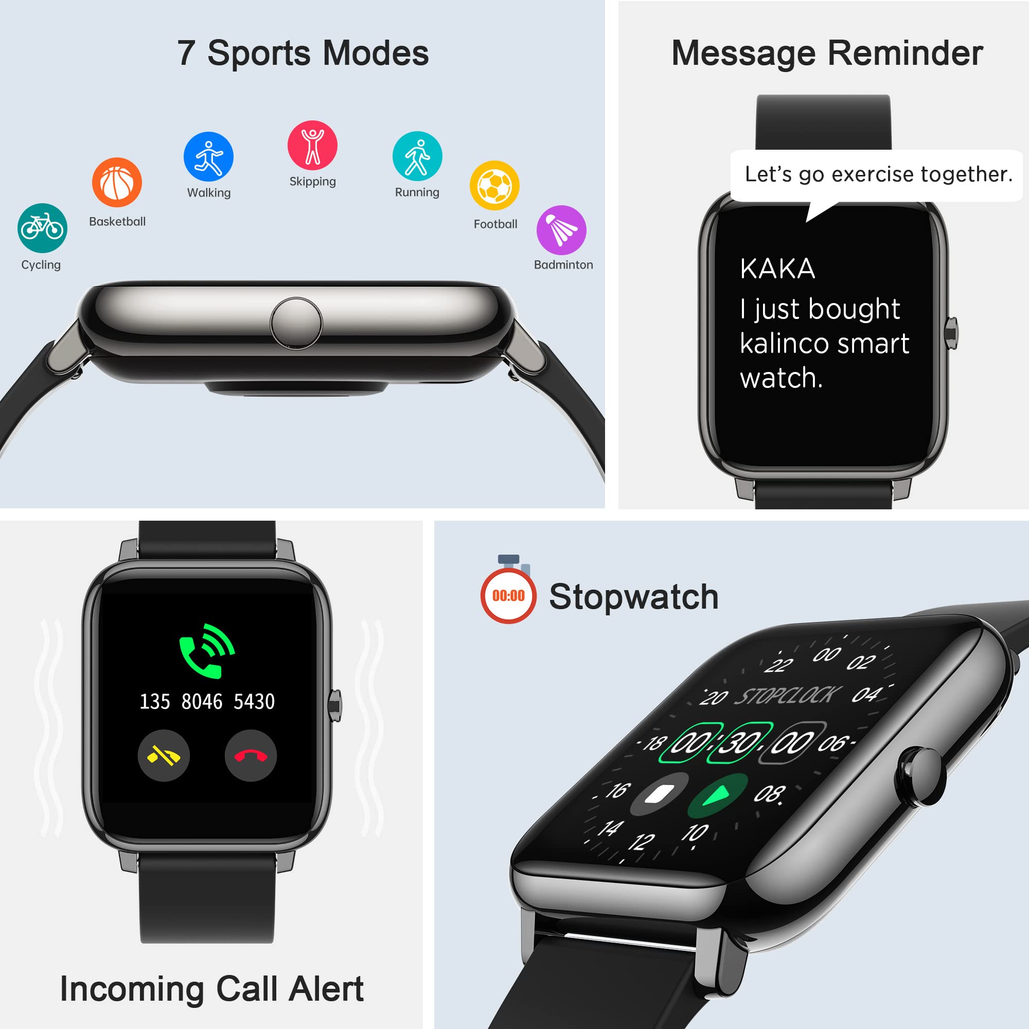 KALINCO Smart Watch, Fitness Tracker with Heart Rate Monitor, Blood Pressure, Blood Oxygen Tracking, 1.4 Inch Touch Screen Smartwatch with 3 Cables Compatible with Android iPhone iOS