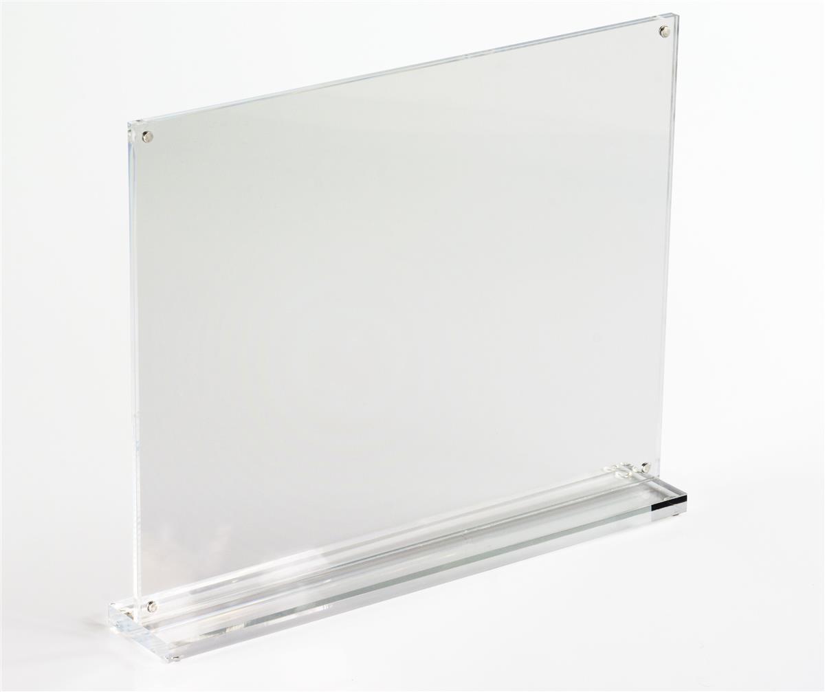 Displays2go Clear Acrylic Sign Holders for 11x8.5 Signage, T-shaped Table Tents with Magnet Enclosures for Easy Updating (Pack of 4)