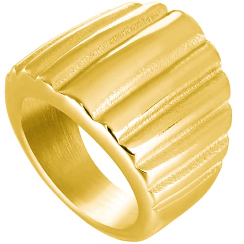 Eternllery Stainless Steel Size 4-13 Grooved Dome Style Statement Wedding Engagement Cocktail Party Holiday Ring (Gold, 7)